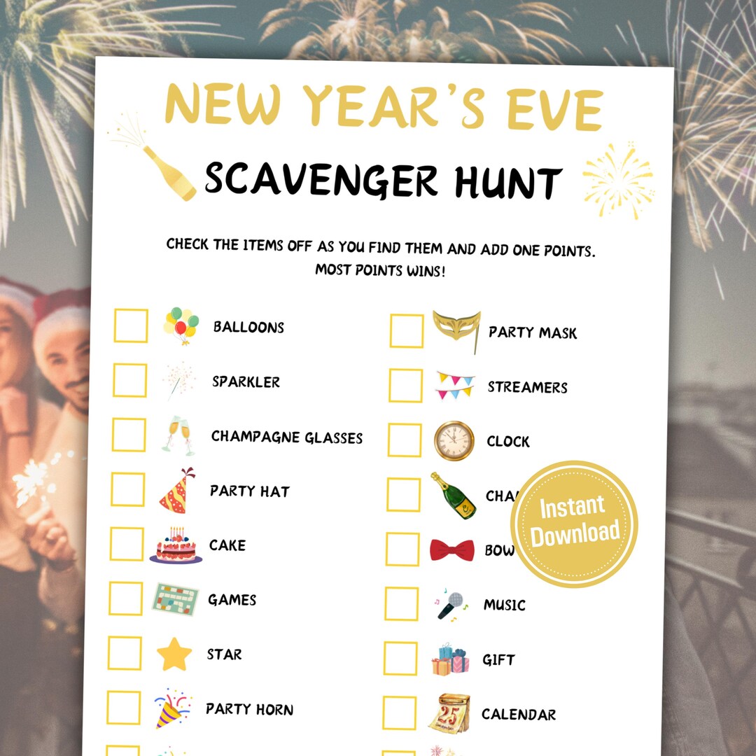 New Year's Eve Scavenger Hunt Game | New Years Treasure Hunt Game ...