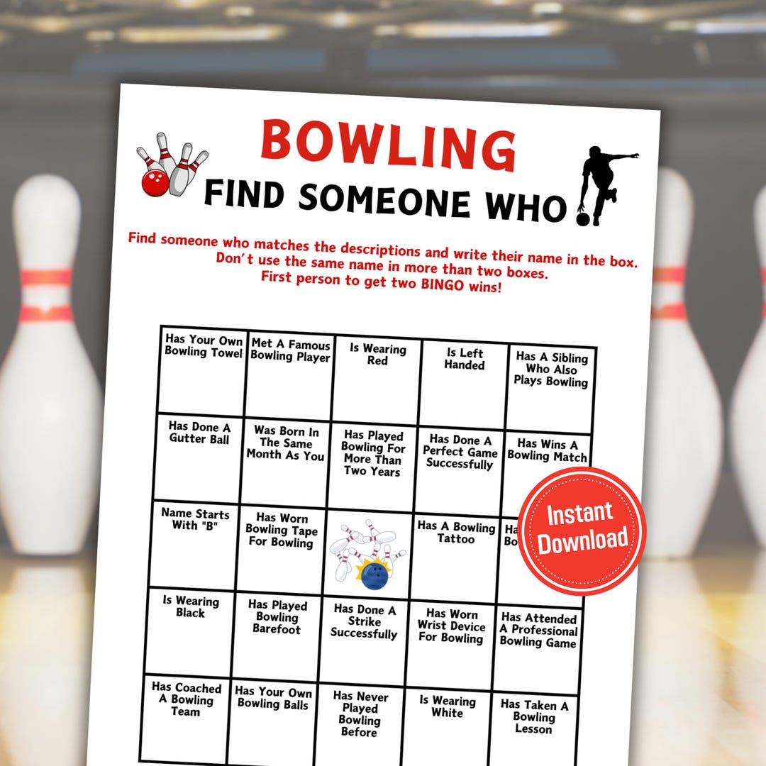 Bowling Find Someone Who Game | Printable Bowling Mix and Mingle Bingo ...