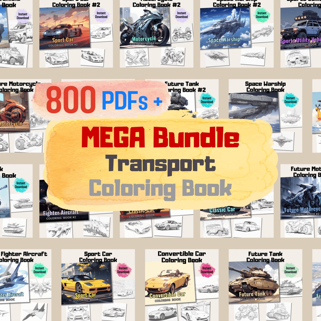 Ultimate Transport Coloring Book Mega Bundle, 800 Pages Detailed ...