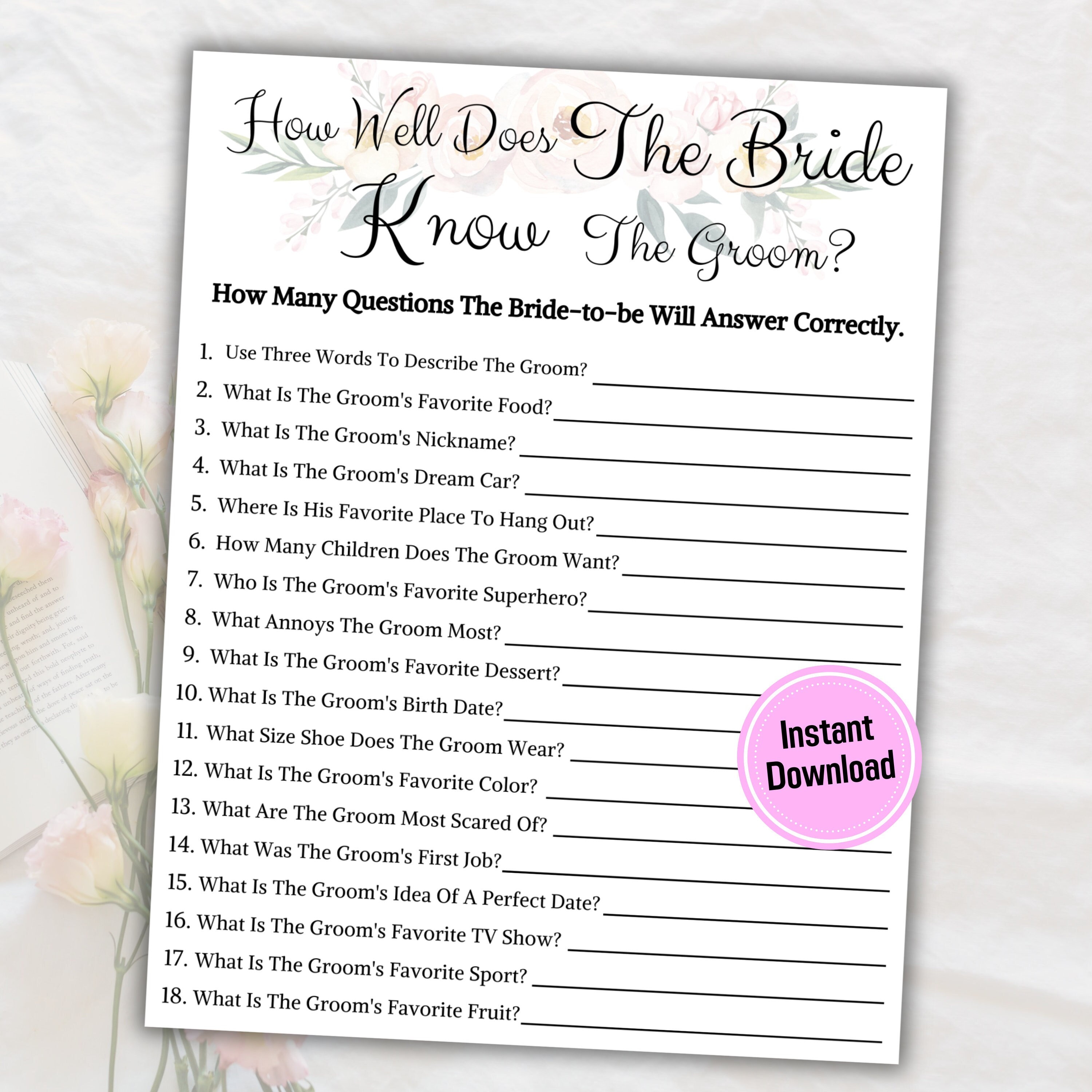 Does the Bride Know the Groom | Printable Wedding Shower Game | Bride ...