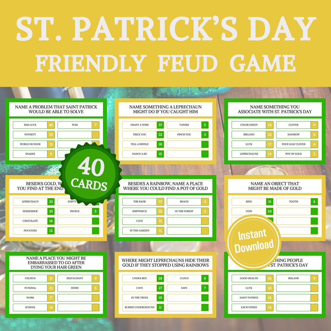 St. Patrick's Day Friendly Feud Game | Printable St. Patrick's Day Game ...