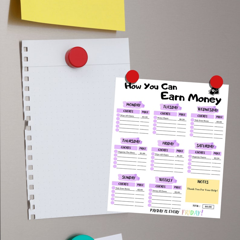 Editable Kids Chore Chart for Money Cool Color Tone, INSTANT Download ...