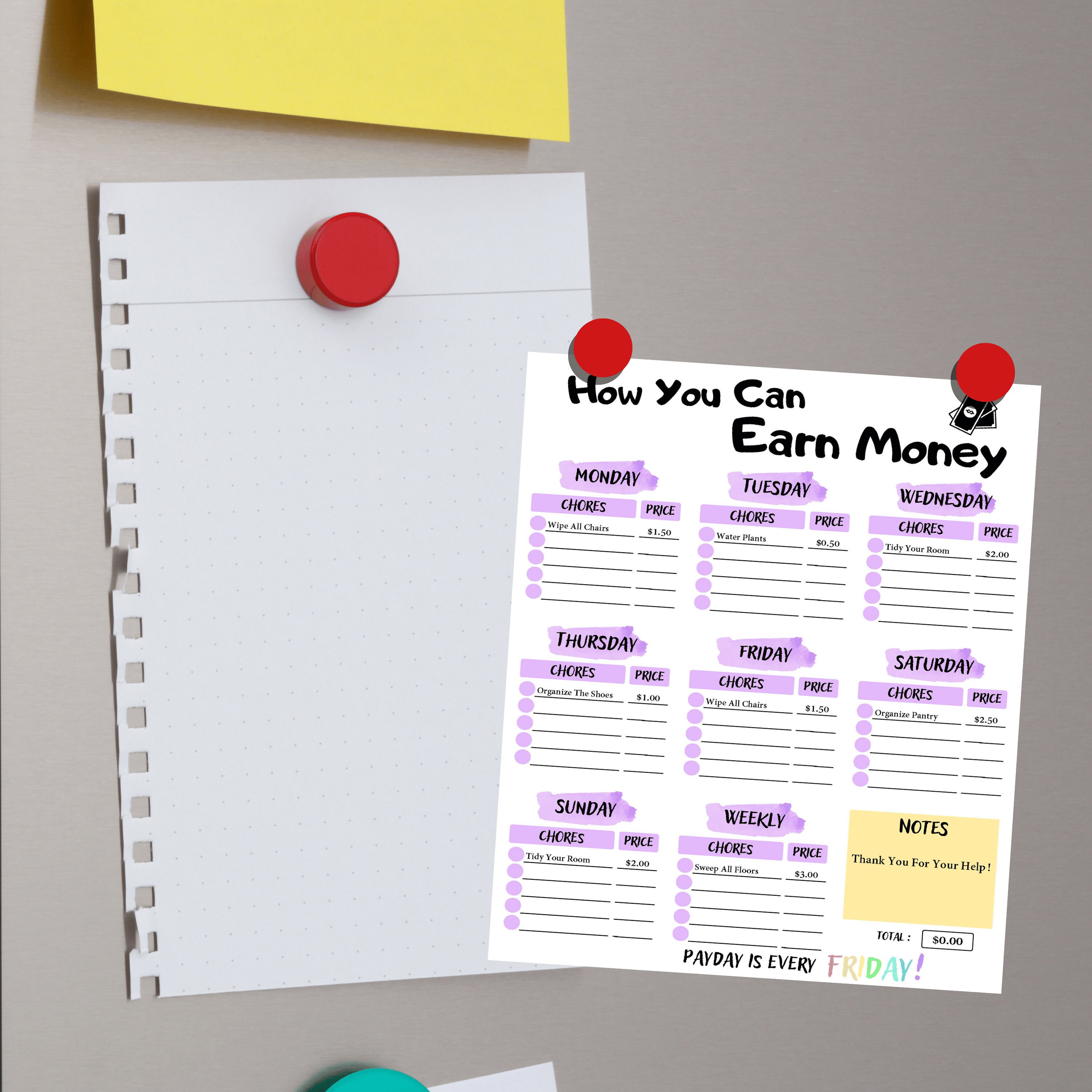 Editable Kids Chore Chart for Money Cool Color Tone INSTANT - Etsy