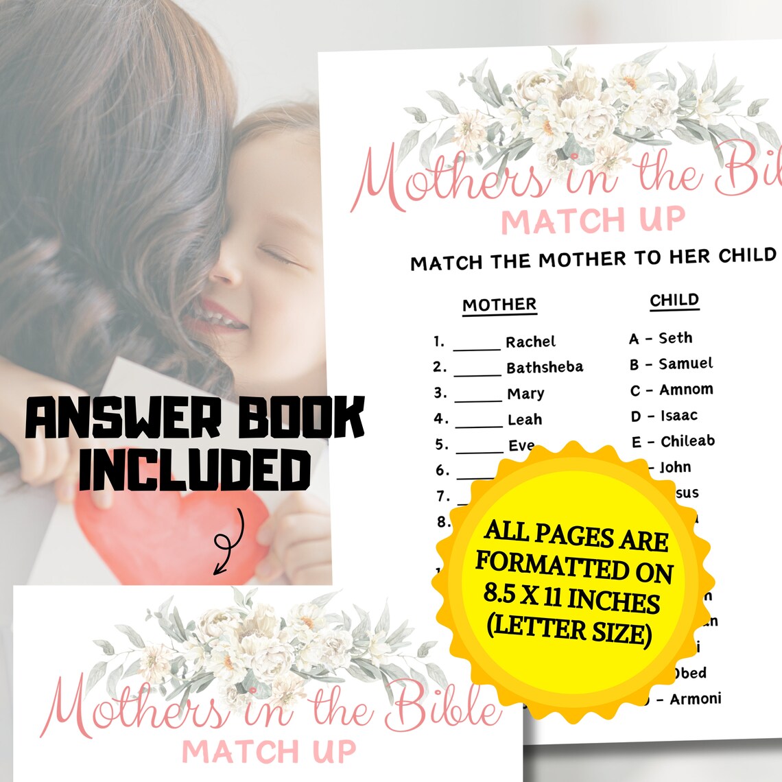 Mothers in the Bible Matching Game Biblical Match up Game Bible Games ...