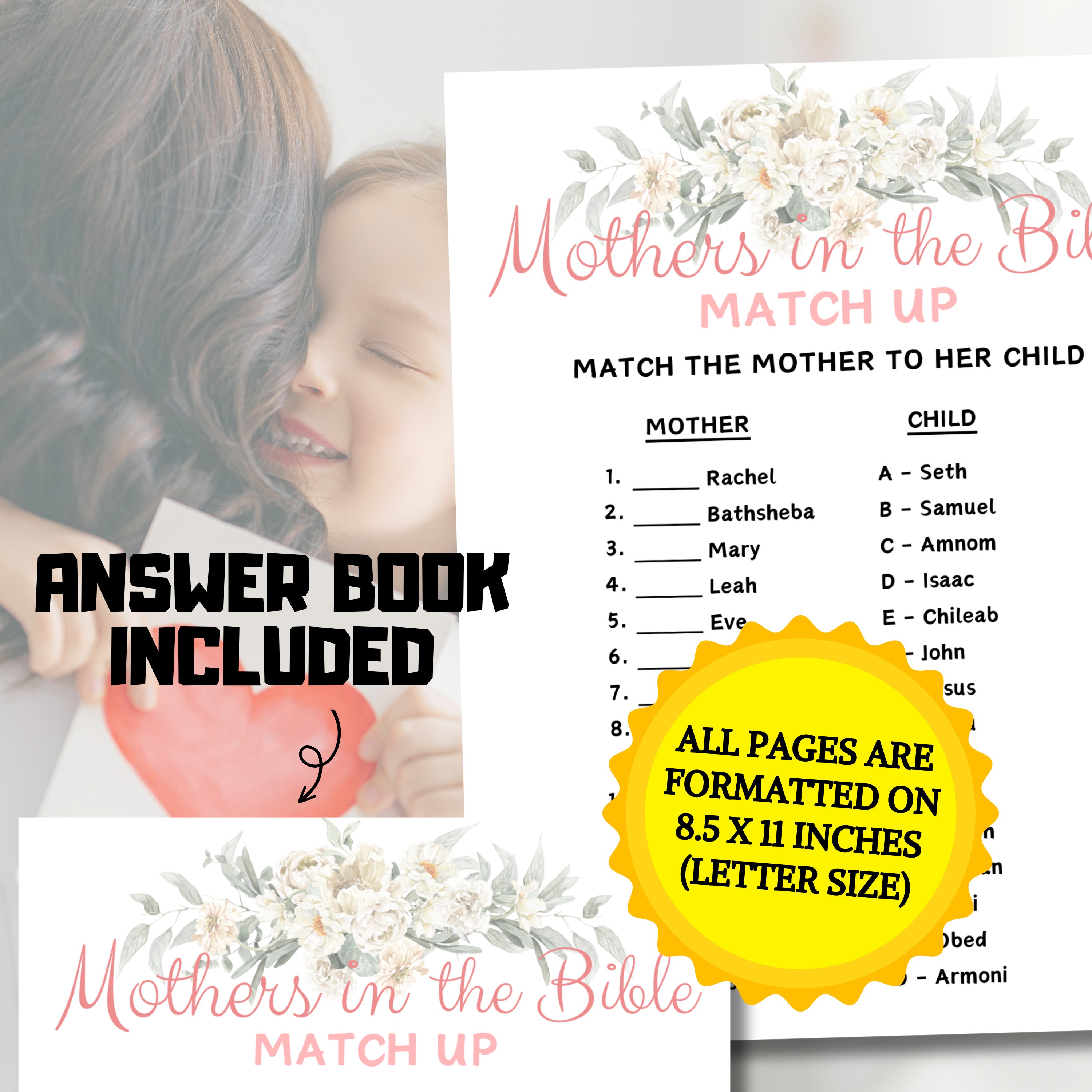 Mothers in the Bible Matching Game | Biblical Match up Game | Bible ...