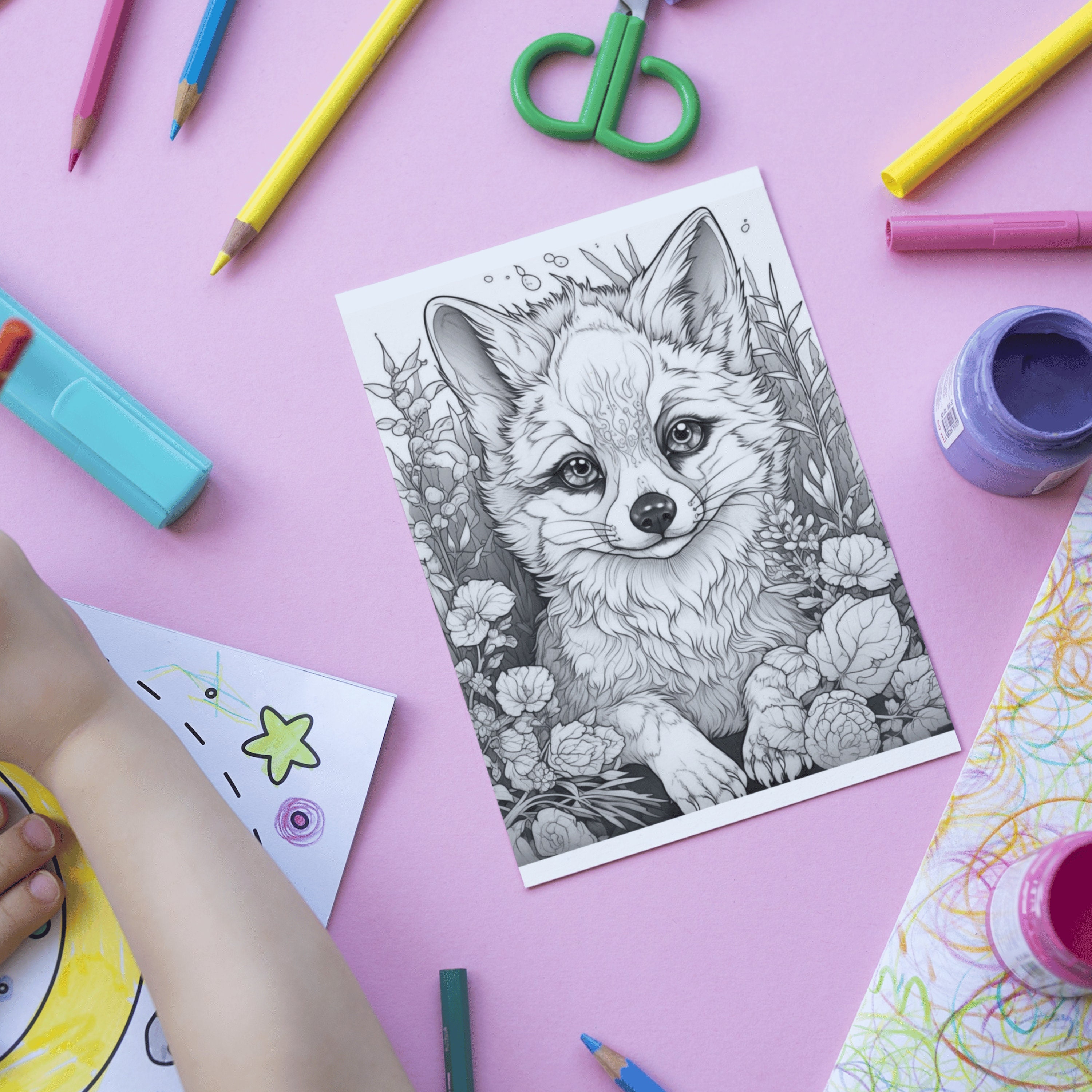20 Cute Baby Wolf Grayscale Coloring Page Book, Adorable Wolf Pups for ...