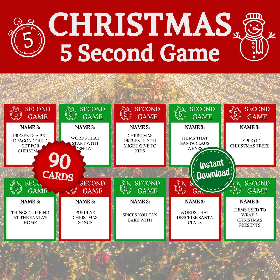 Christmas 5 Second Game | Printable 5 Sec Christmas Party Game ...