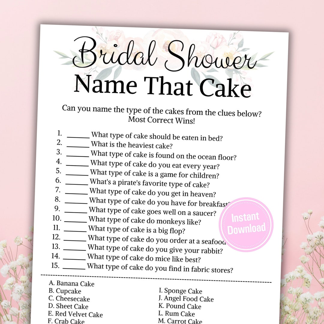 Bridal Shower Name That Cake Game | Guess the Cake Name | Printable ...