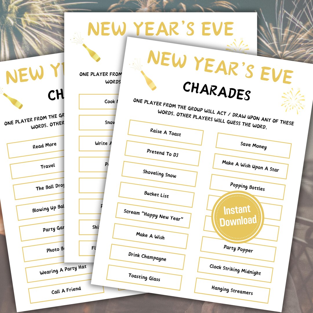 New Year's Eve Charades Game | New Years Family Game | Printable NYE ...