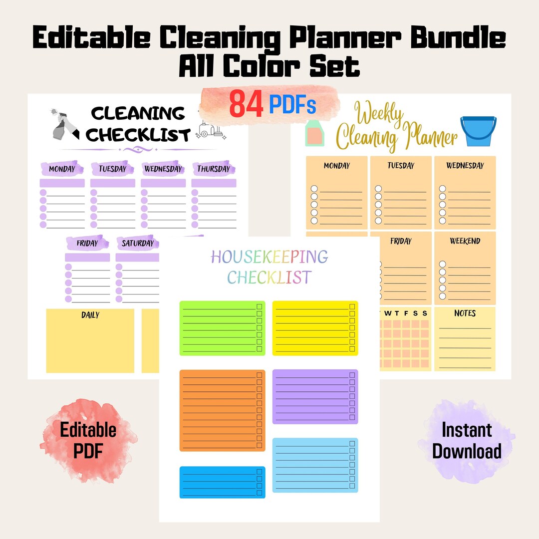 Editable Cleaning Planner Bundle All Color Set Printable, Professional ...
