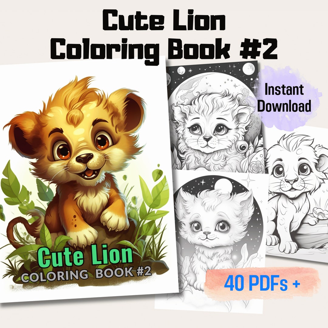 20 Adorable Baby Lion Grayscale Coloring Pages, Cute Lion Coloring Book ...