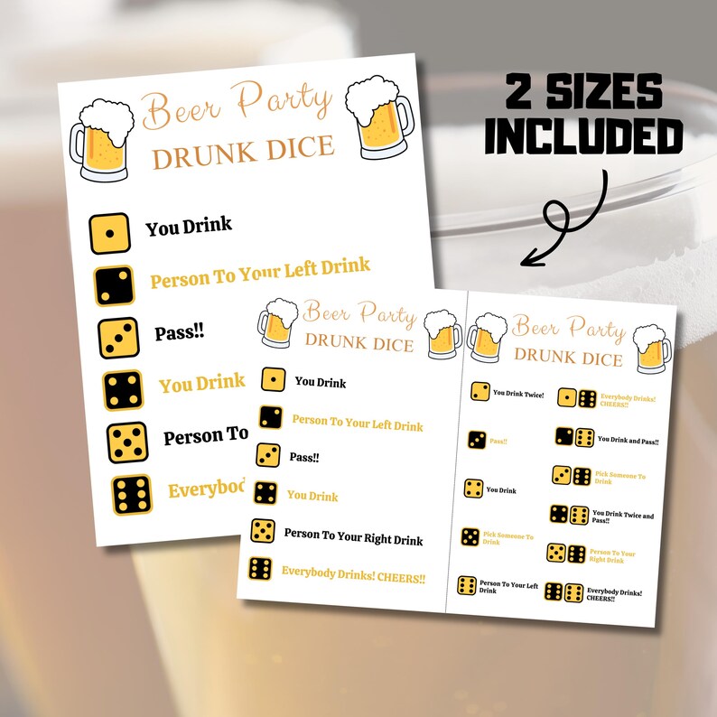 Beer Drunk Dice Game | Printable Left Right Drinking Game | Beer Party ...