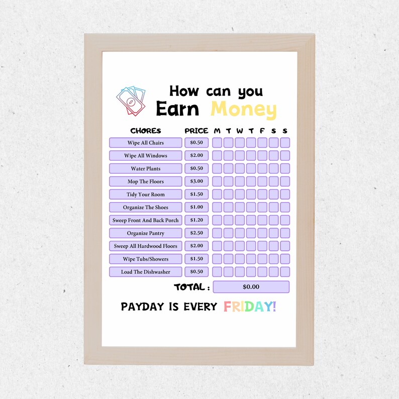 Printable Reward Chart for Children Cool Color Tone How to Earn Money ...