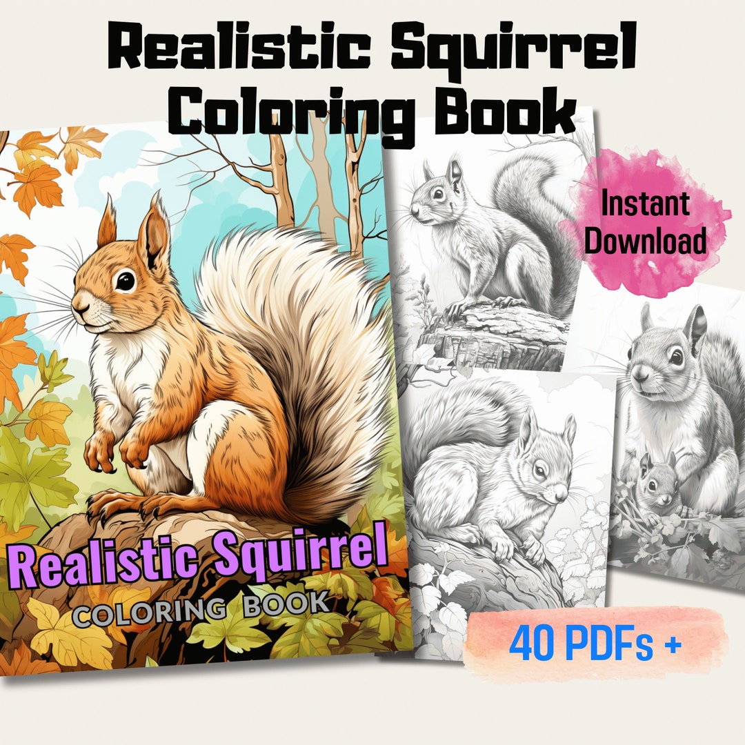 20 Realistic Squirrel Grayscale Coloring Book, 20 Squirrel Coloring ...