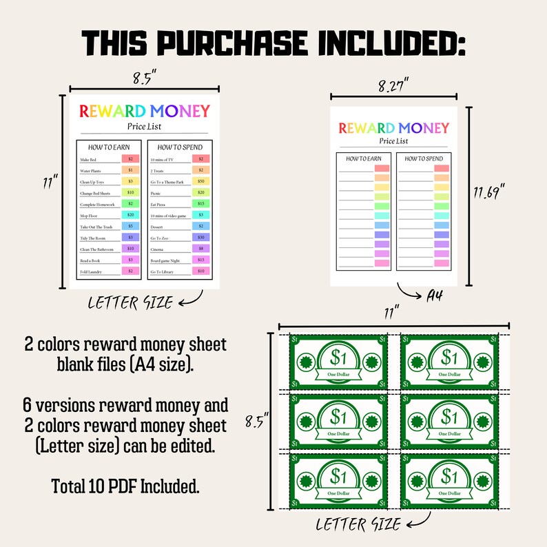 Editable Kids Reward Money, Motivational Behavior System Printable, Mom ...
