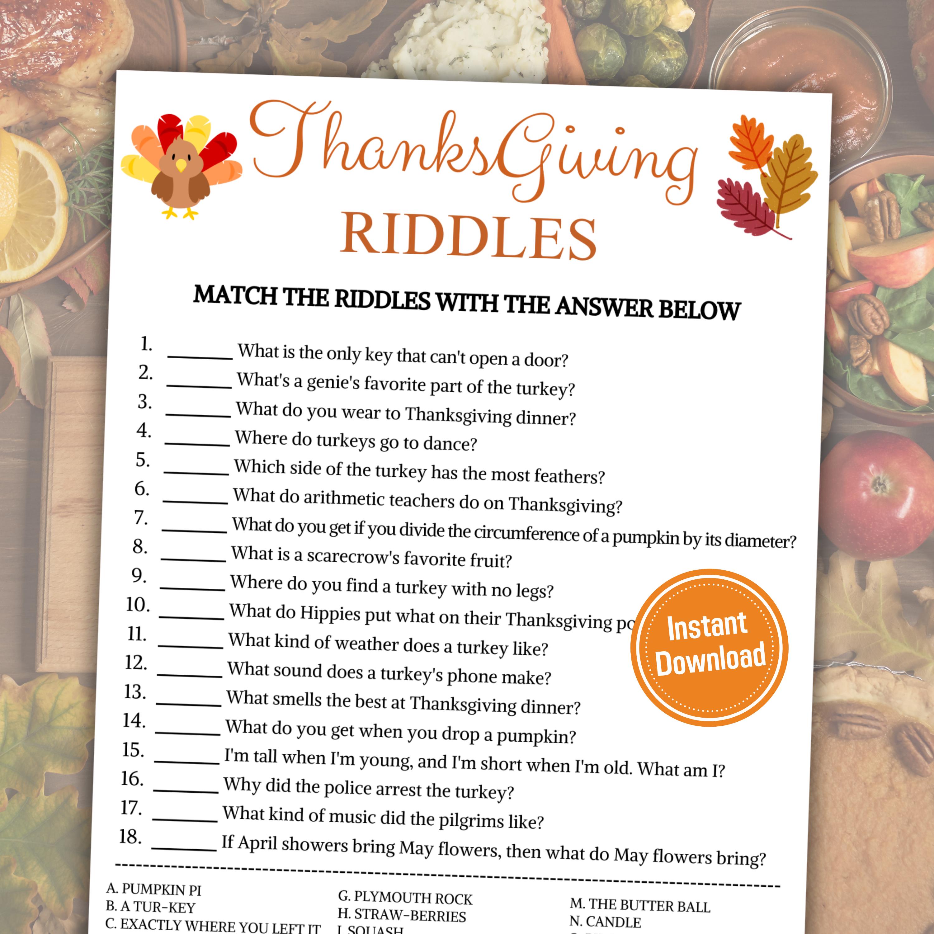 Thanksgiving Riddles Game | Printable Friendsgiving Riddle Me This ...