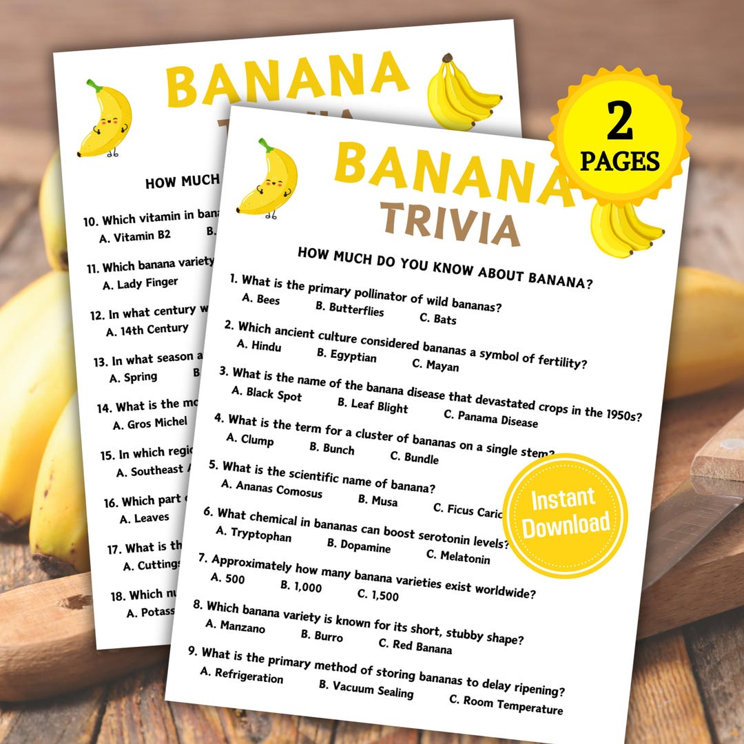 Banana Trivia Game | Banana Knowledge Quiz Game | Printable Banana ...