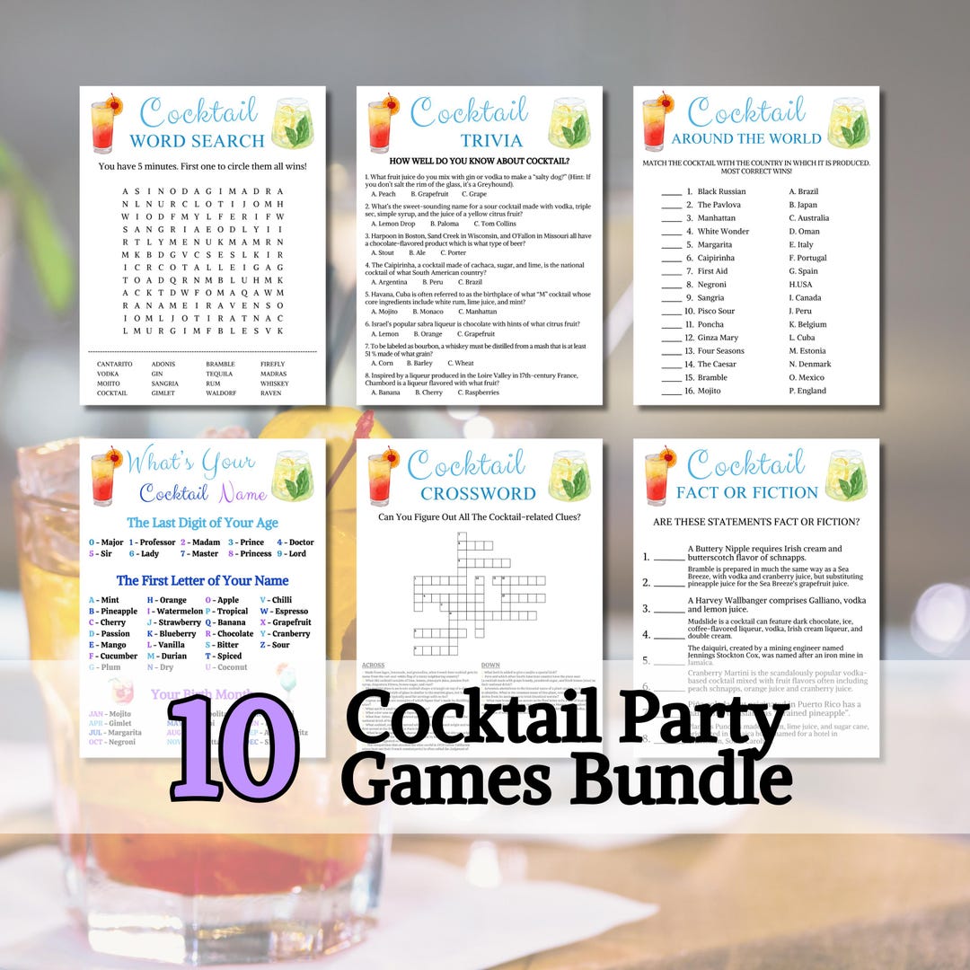 Cocktail Party Game Bundle | Printable 10 Cocktail Party Games BEST ...