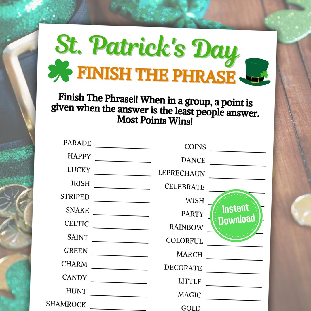 St. Patrick's Day Finish the Phrase Game | Printable St. Patty's Day ...