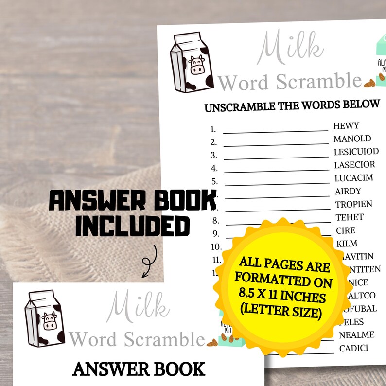 Milk Word Scramble Game | Milk Unscramble Word Game | Milk Printable ...