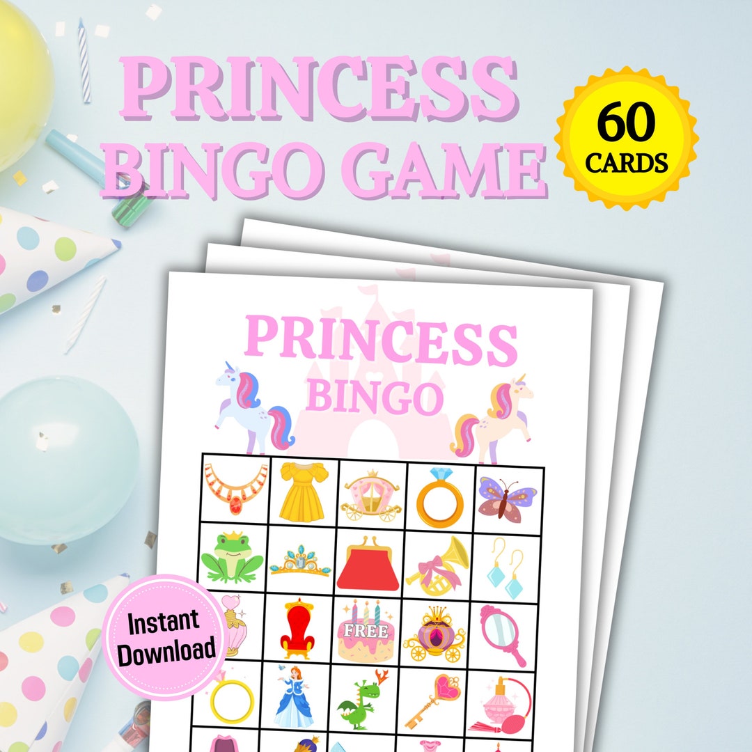 60 Princess Bingo Game | Princess Birthday Bingo Cards Game | Birthday ...