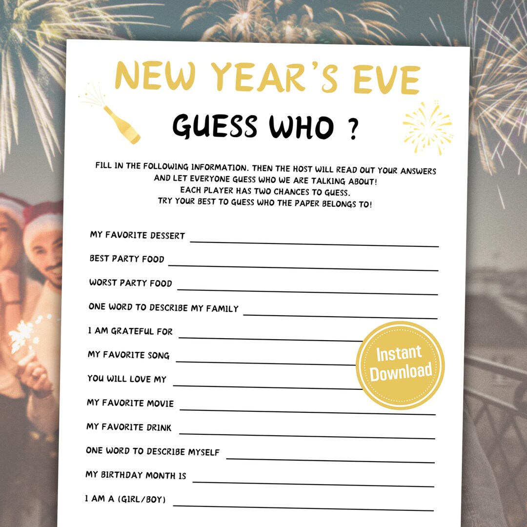 New Year's Eve Guess Who Game | New Years Who Am I Game | Printable NYE Guessing Game | New ...
