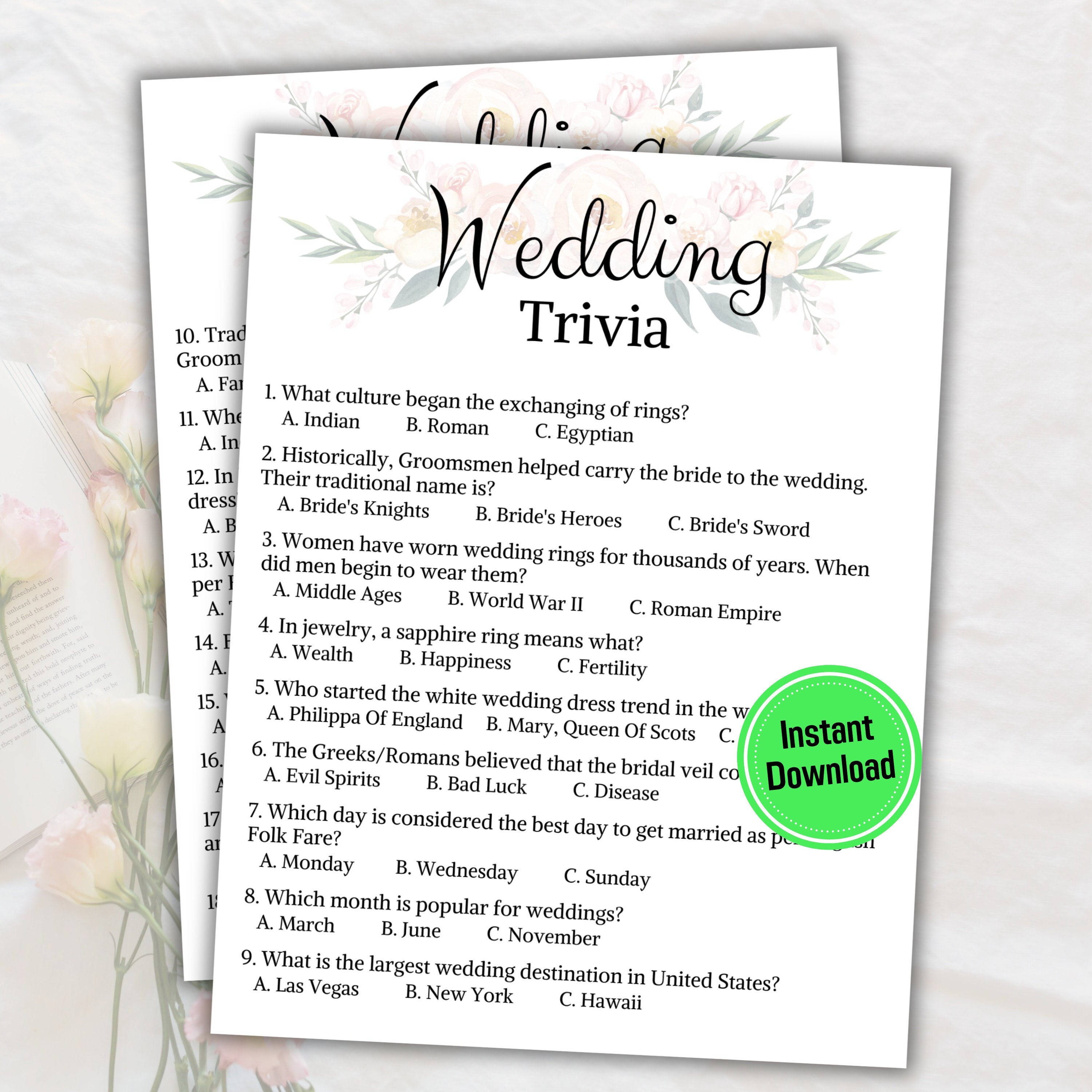 Wedding Trivia Game | Printable Bridal Shower Trivia Quiz | Bridal ...