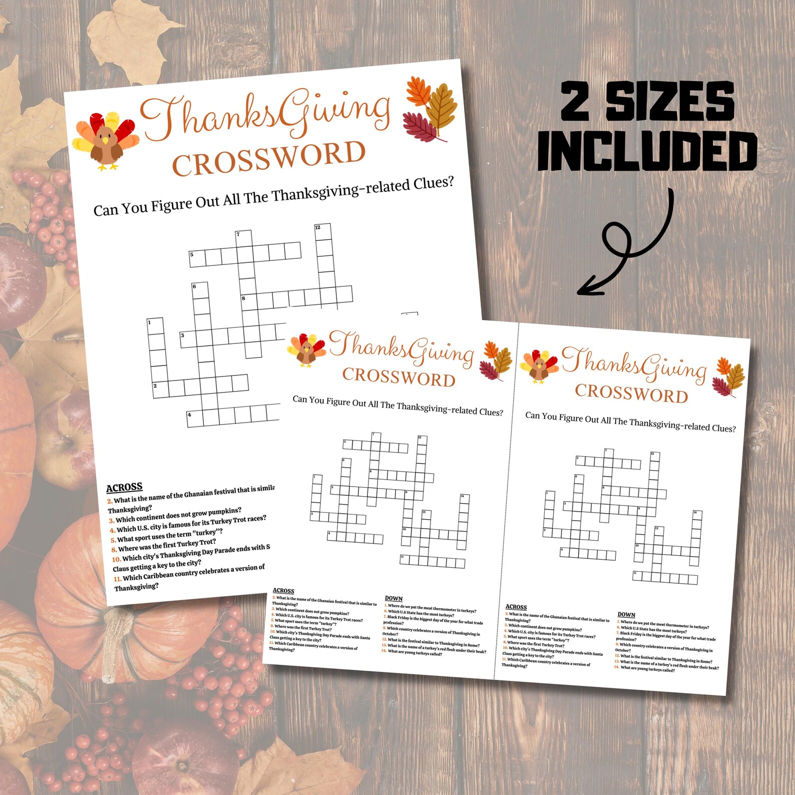 Thanksgiving Crossword Game Printable Thanksgiving Word Puzzle ...