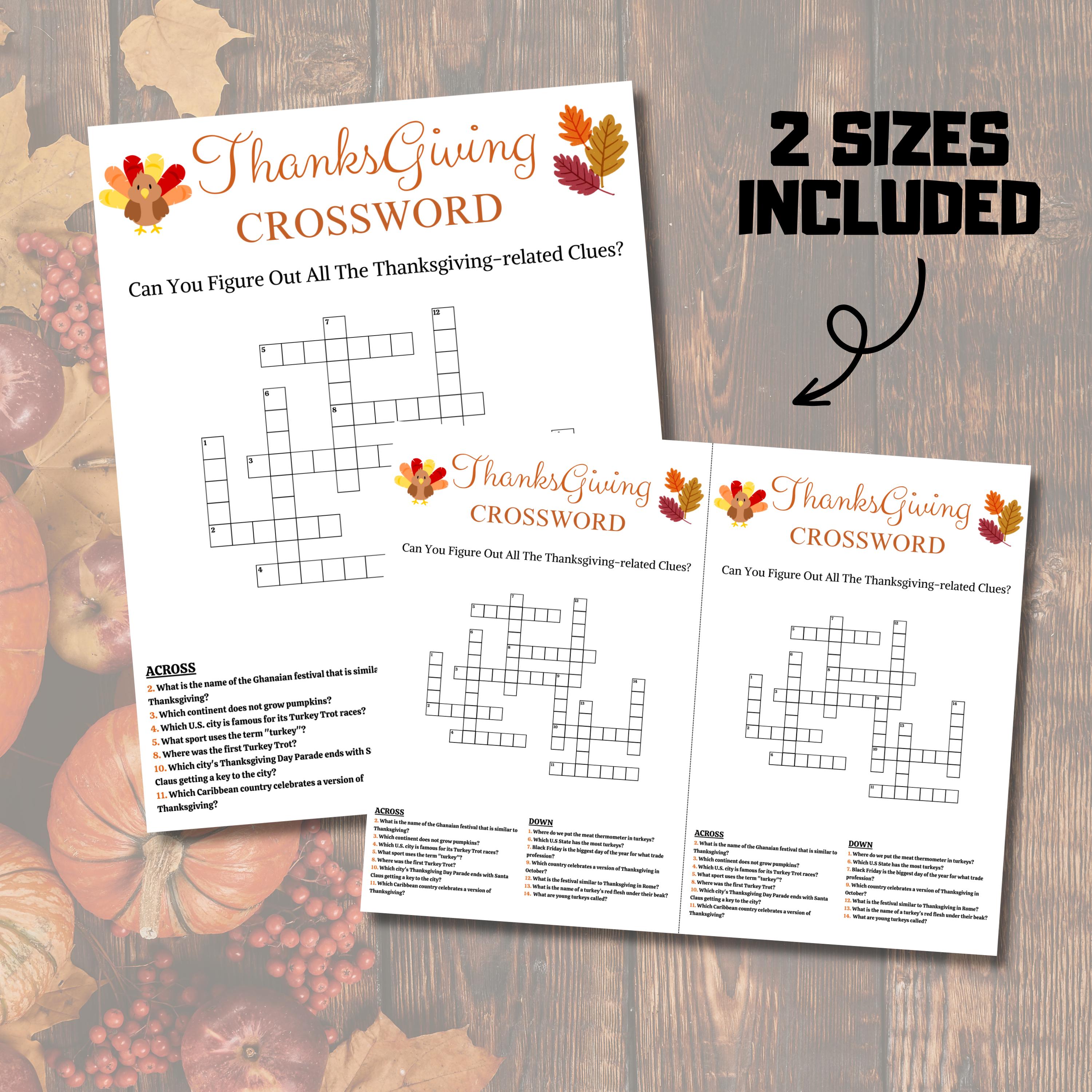 Thanksgiving Crossword Game | Printable Thanksgiving Word Puzzle ...