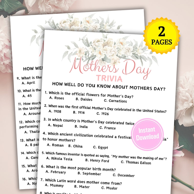 Mothers Day Trivia Game | Mother's Day Quiz for Adults & Kids | Mothers ...