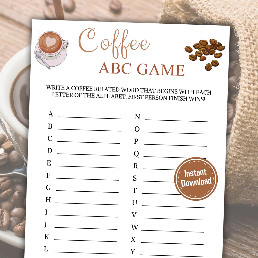 Coffee ABC Game | Printable A-Z Race Game | Coffee Party Alphabet Game ...