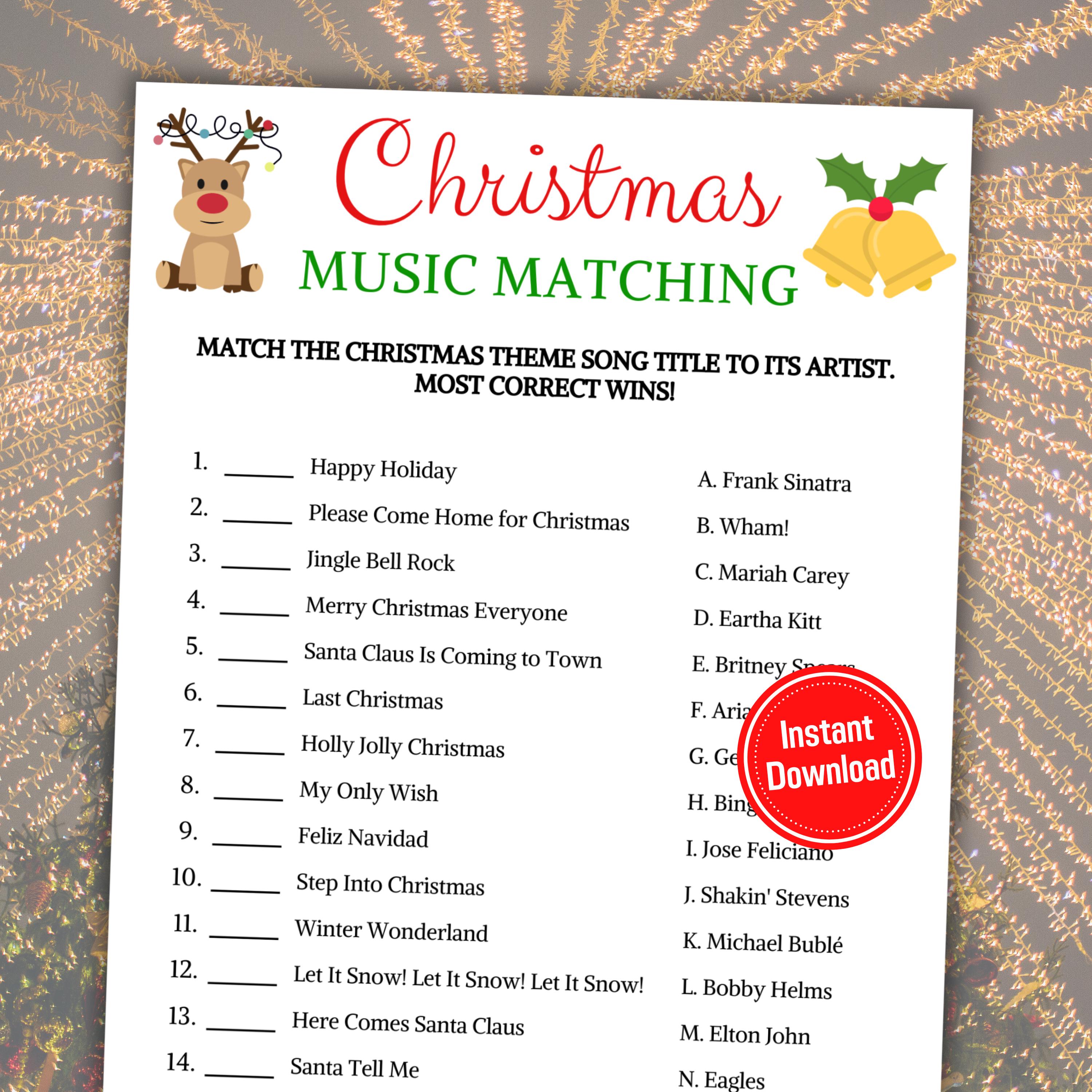 Christmas Music Matching Game | Christmas Song Match Game | Printable ...