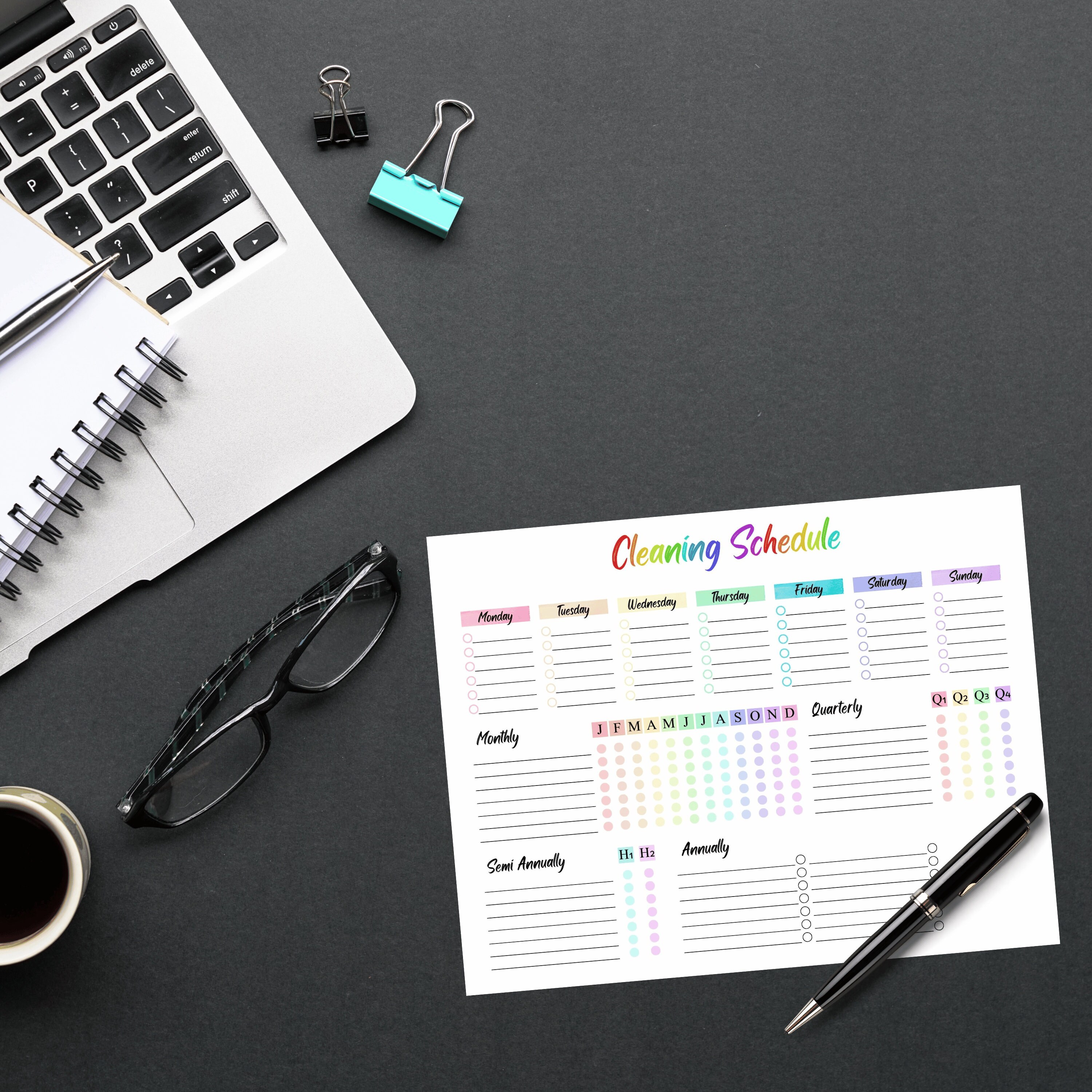 Customizable Cleaning Schedule Rainbow Color Printable for Daily Weekly ...