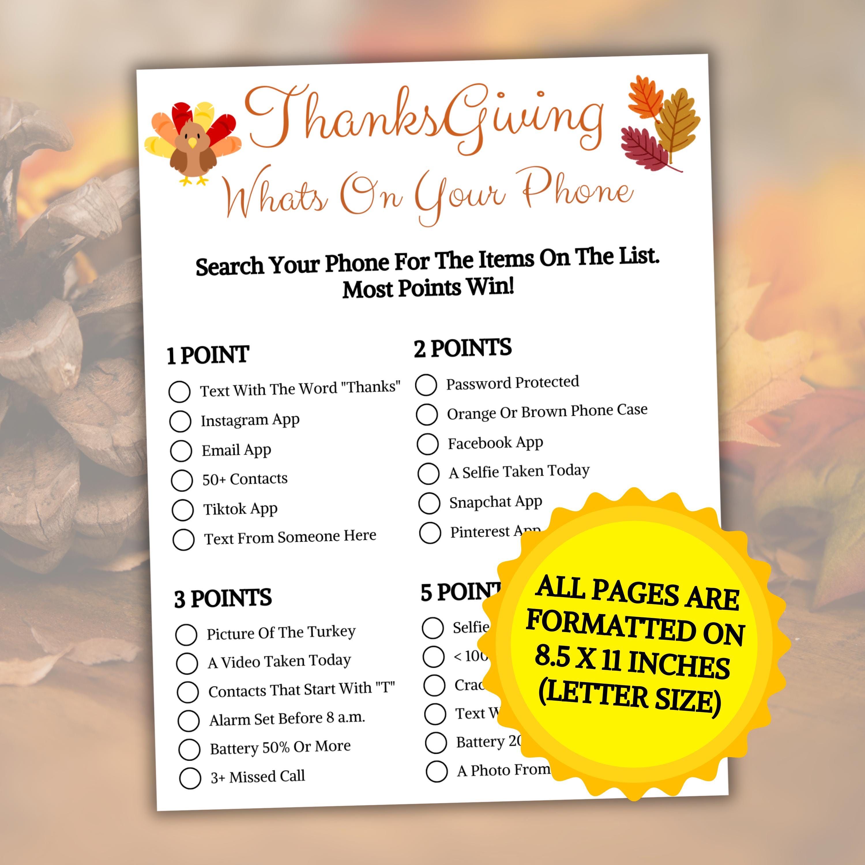 Thanksgiving Whats on Your Phone Game | Thanksgiving Party Games ...