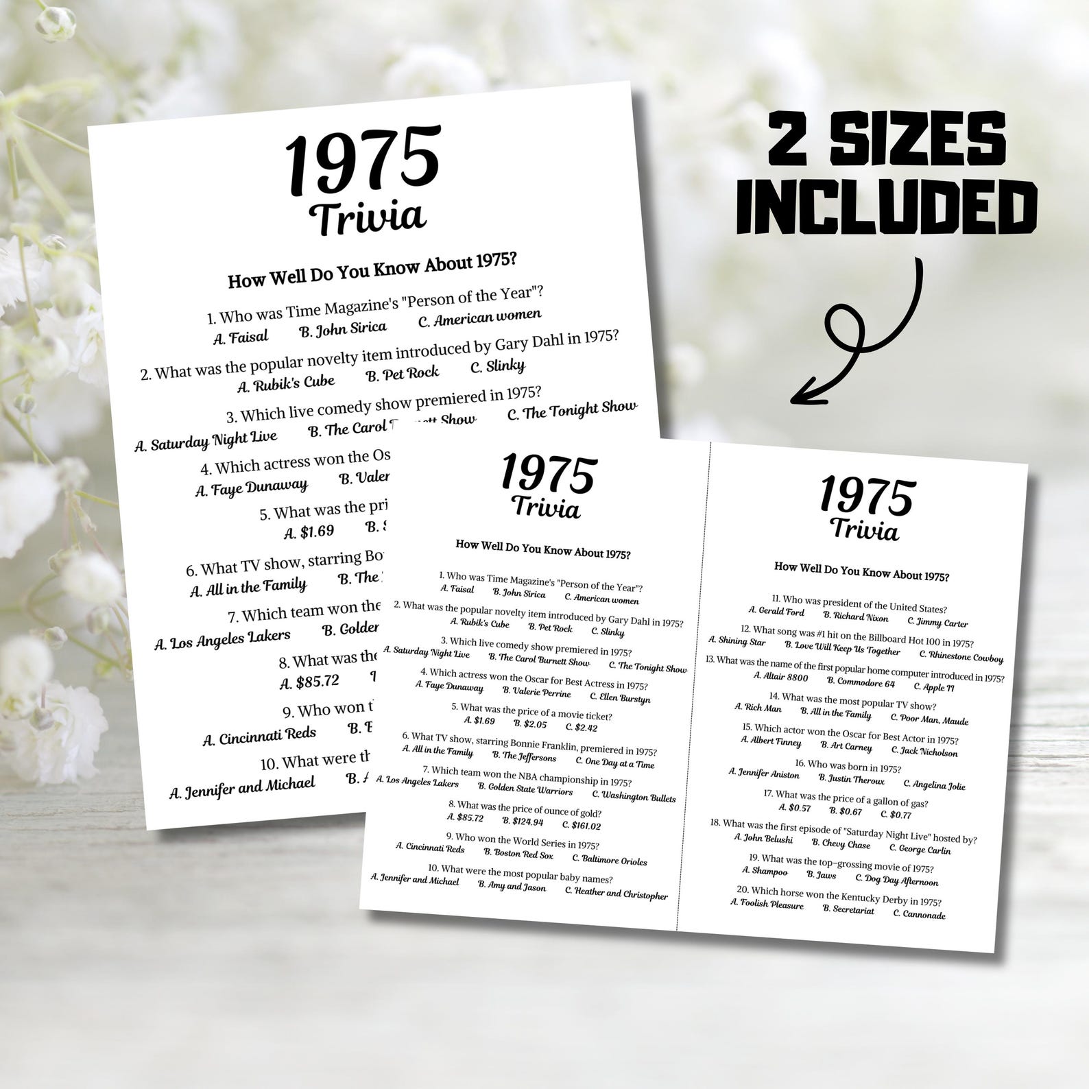 1975 Trivia Game | Printable 50th Birthday Party Game | Born in 1975 ...