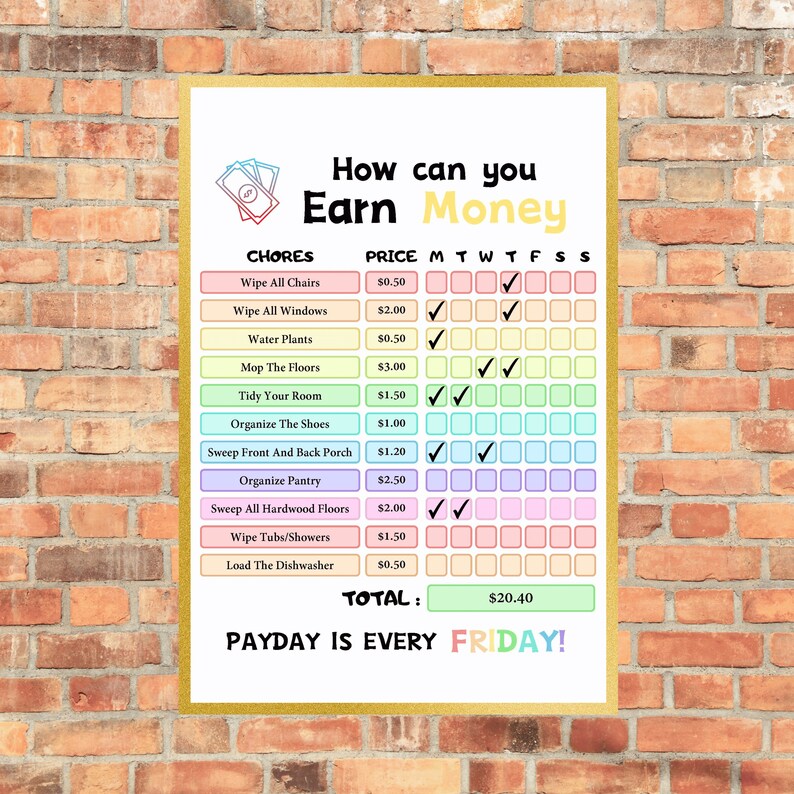 Editable Kids Chore Chart All Color Bundle Earn Money System - Etsy