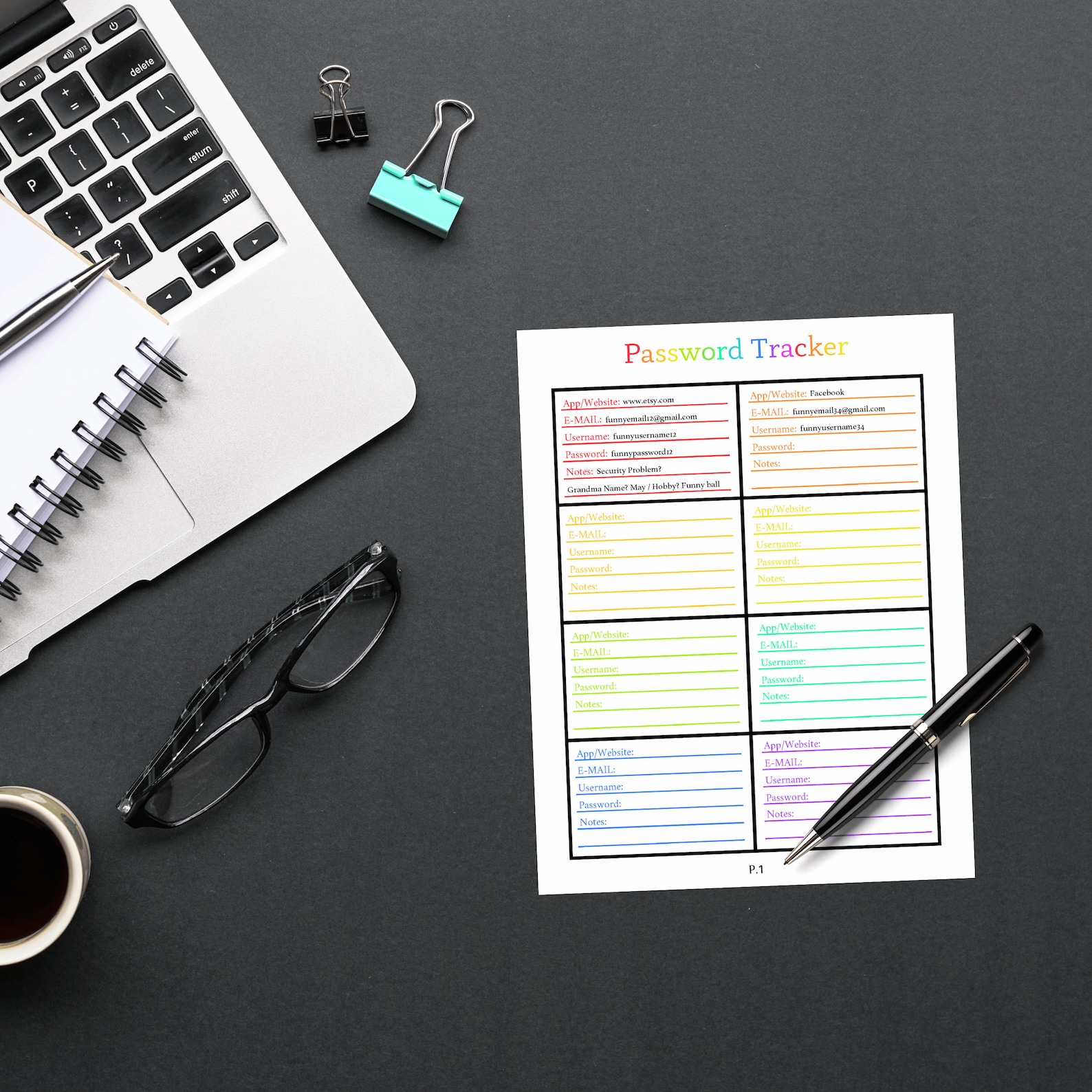 Editable Password Keeper Printable All Color Bundle Fillable Password 7879