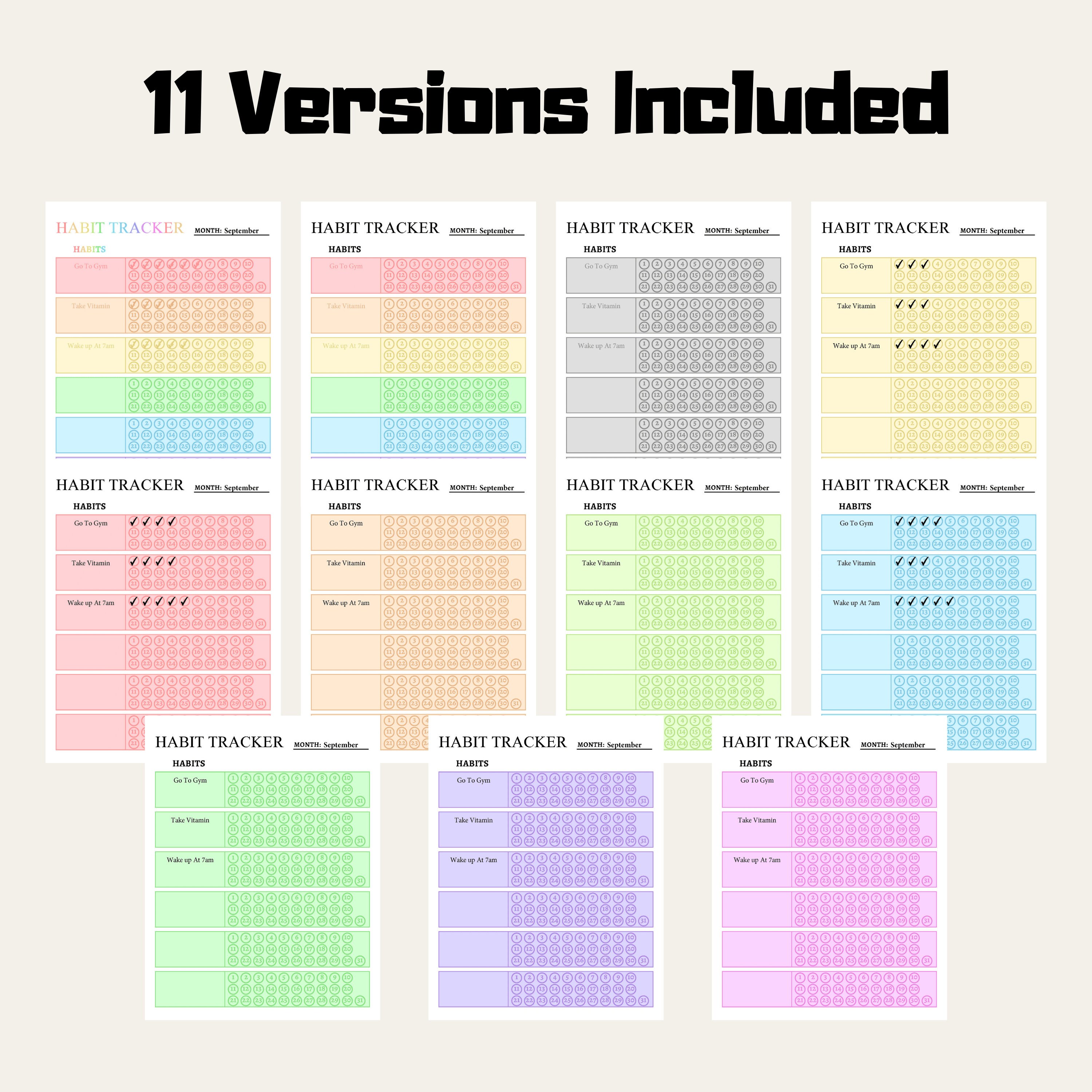 Monthly Habit Tracker All Color Bundle Printable, Habit Tracker ...