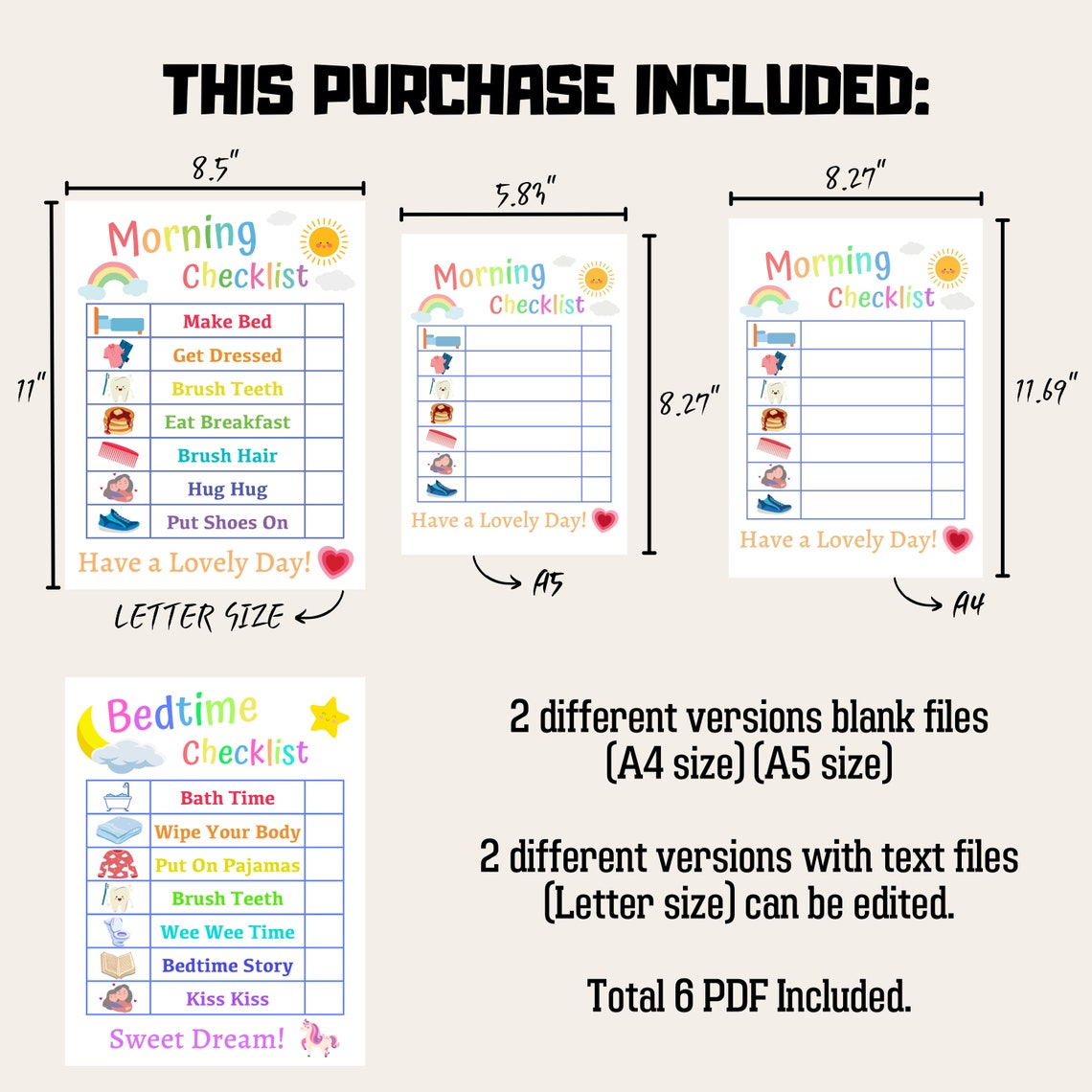 Editable Kids Morning/bedtime Checklist Printable Printable - Etsy
