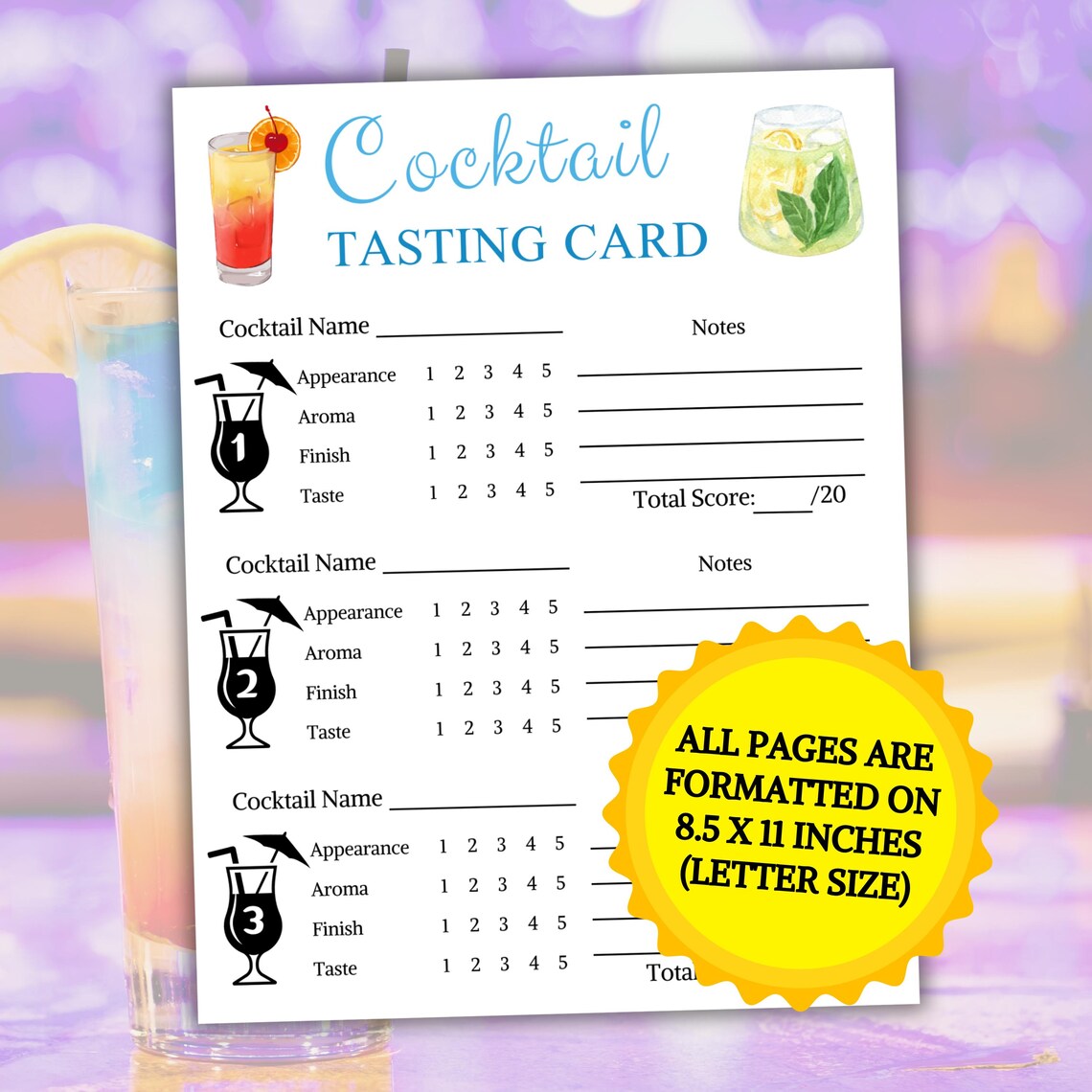 Cocktail Tasting Card | Printable Cocktail Tasting Scorecard | Cocktail ...