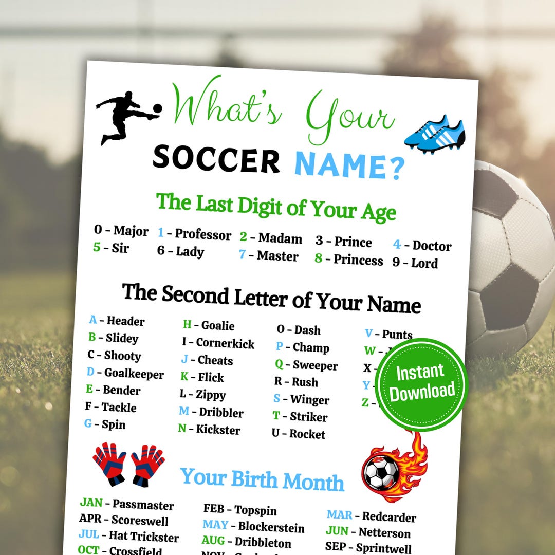 What's Your Soccer Name Game | Printable Soccer Name Generator ...