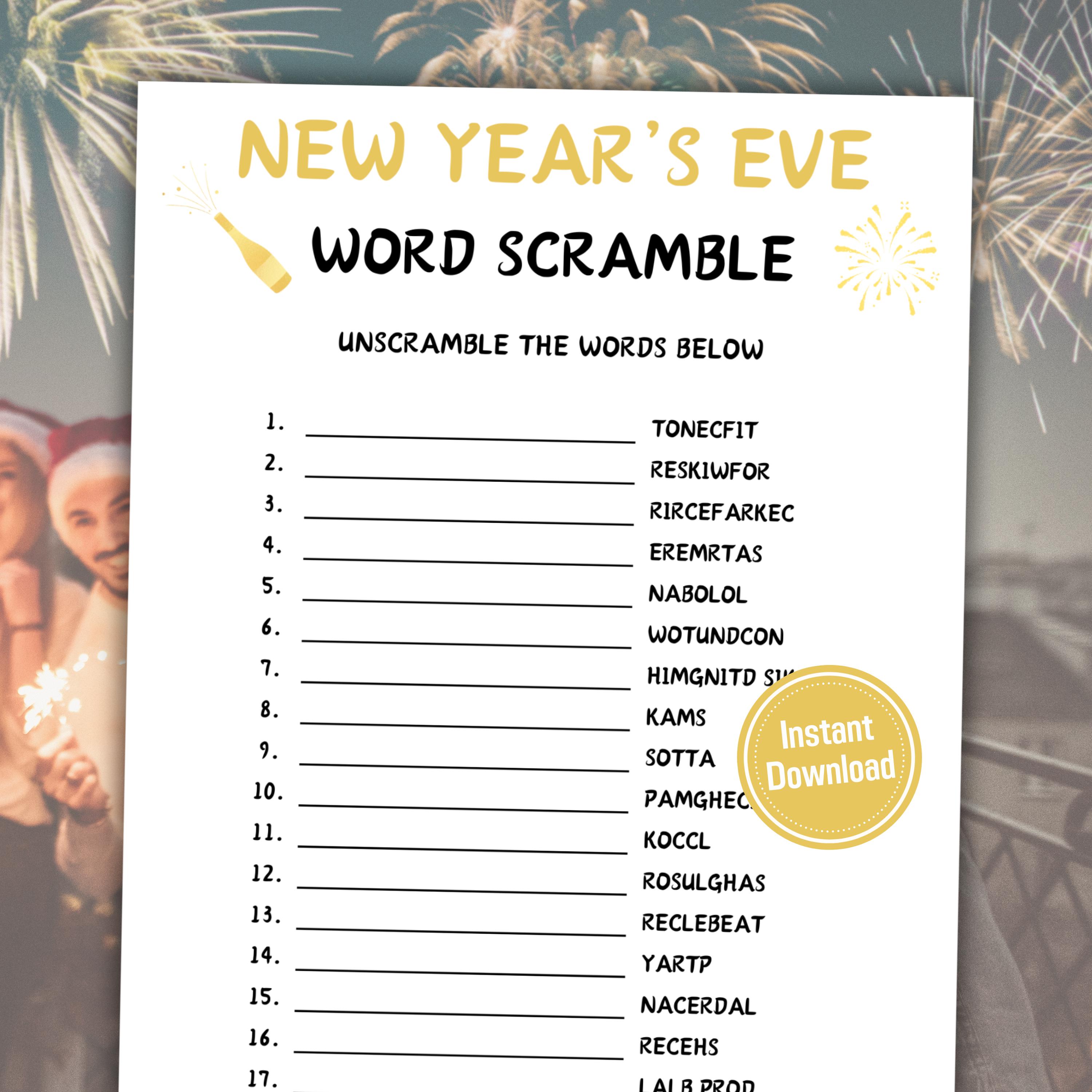 New Year's Eve Word Scramble Game | New Year Party Unscramble Game ...