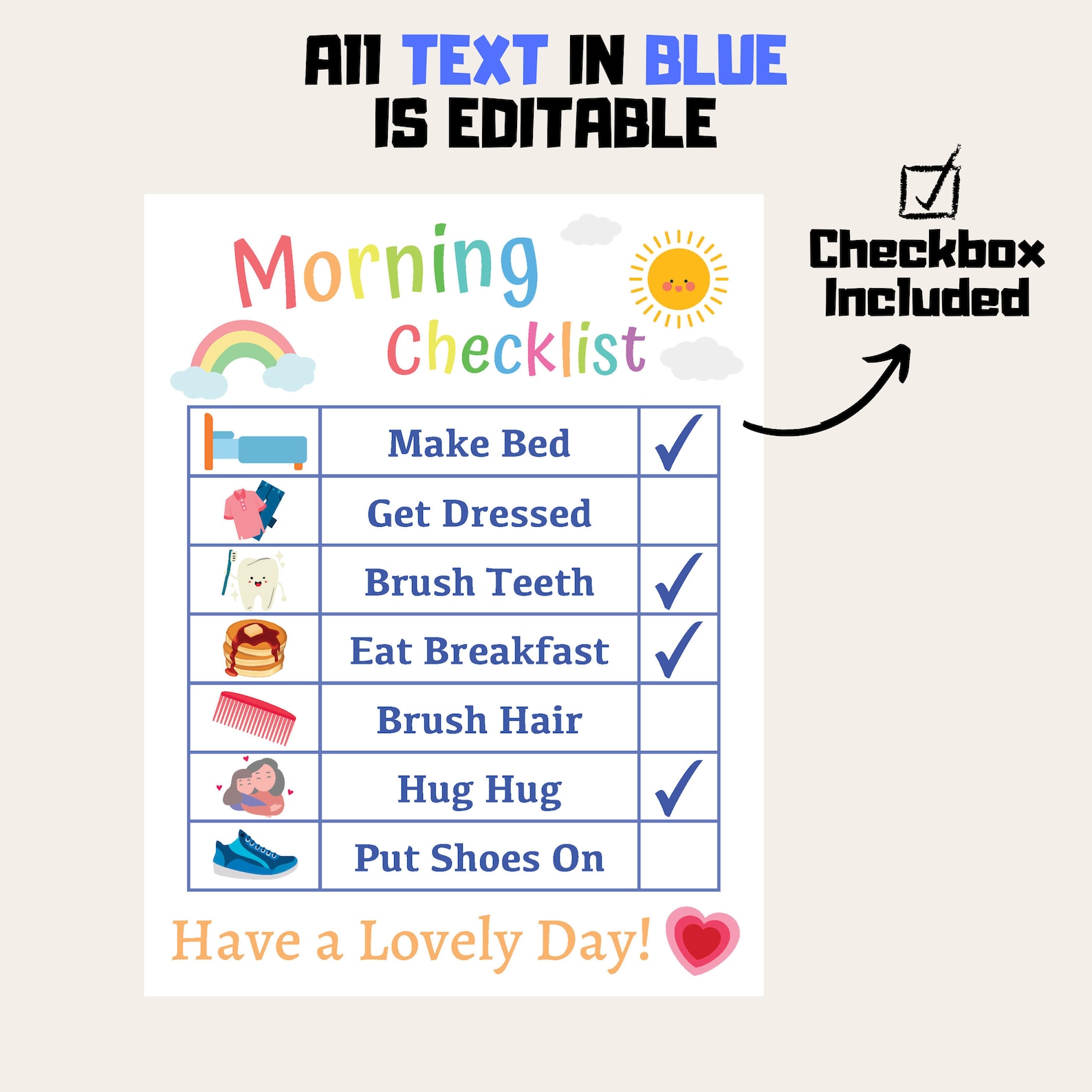 Editable Kids Morning/bedtime Checklist Printable Printable Kid Routine ...
