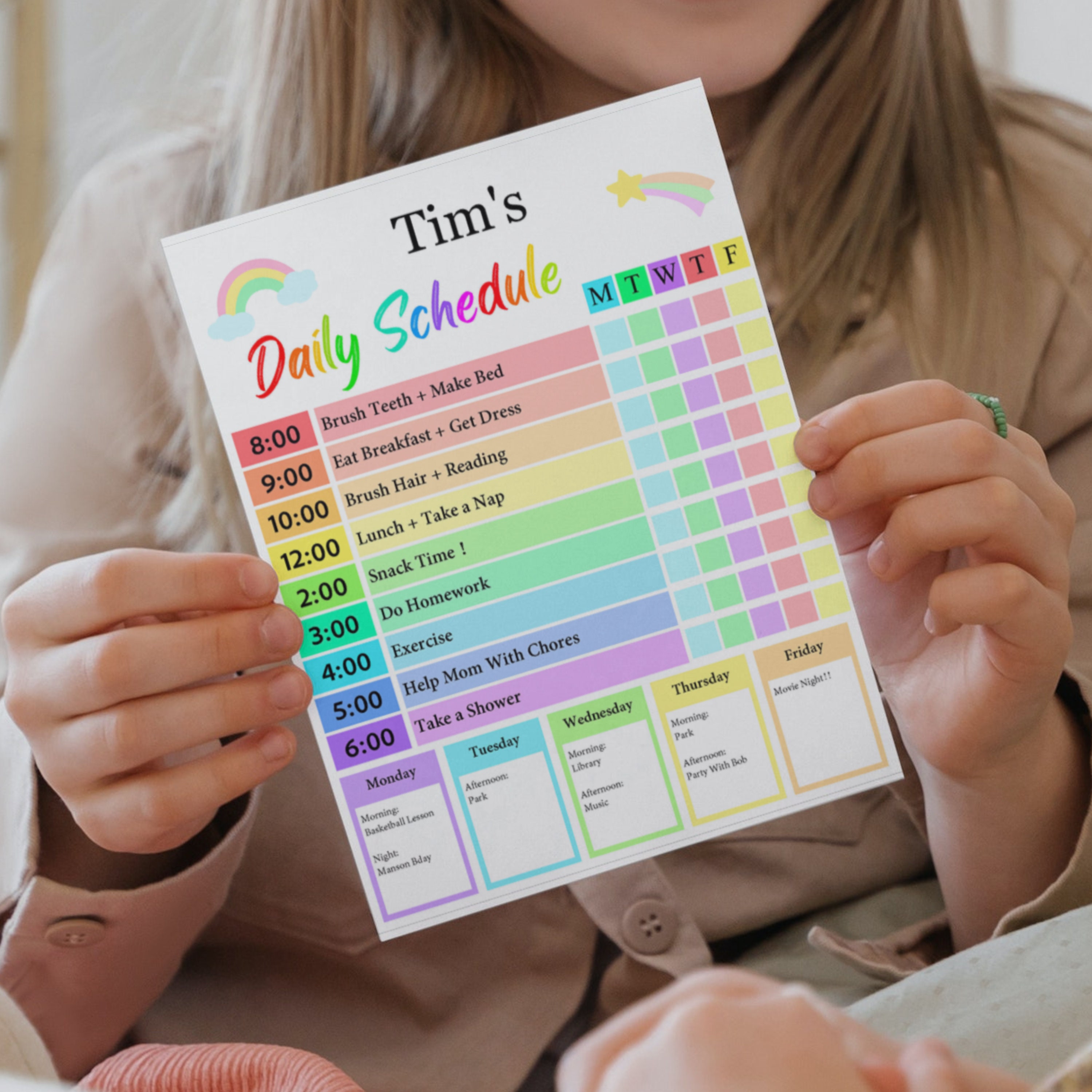 Kids Daily Schedule Rainbow Color | Organize Child's Daily Routine ...