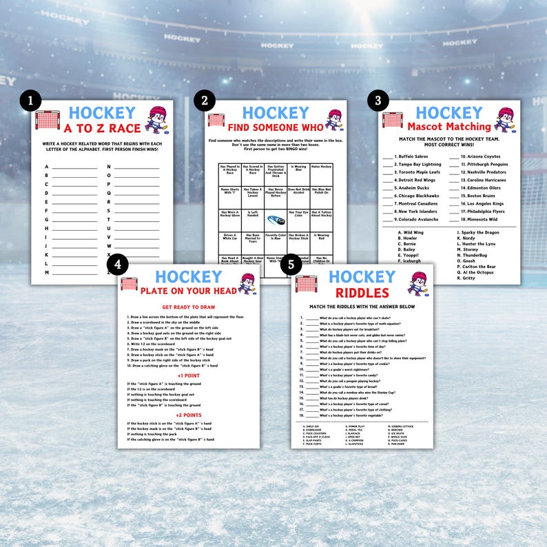 Hockey Games Bundle | Printable Hockey Team Party Game | Hockey ABC ...