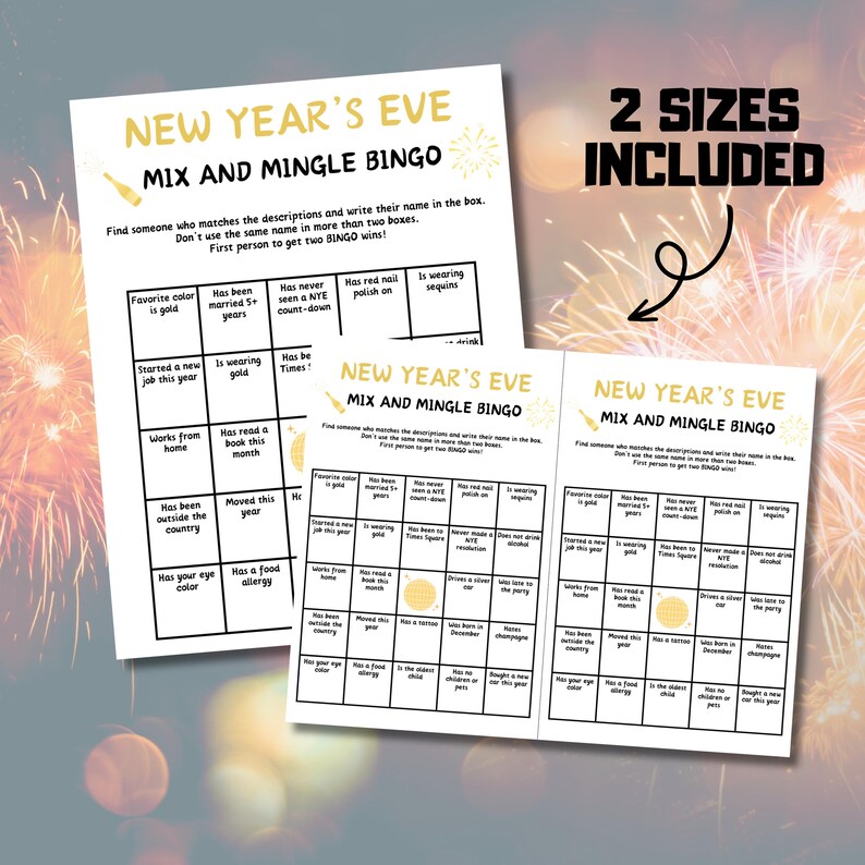New Year's Eve Mix and Mingle Bingo | New Years Find the Guest Bingo ...
