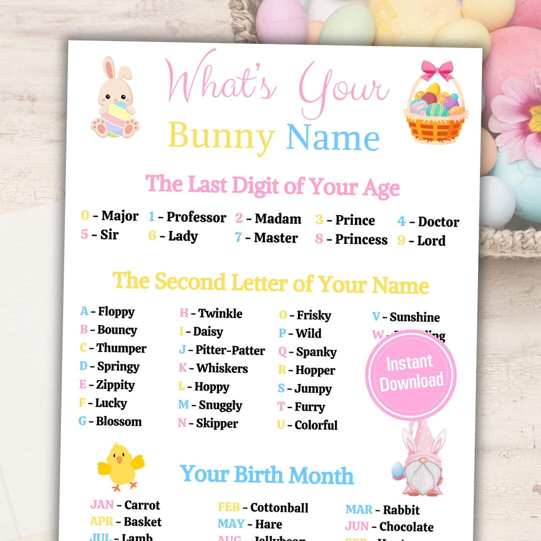 What's Your Bunny Name Game | Easter Party Hare Name Generator | Easter ...