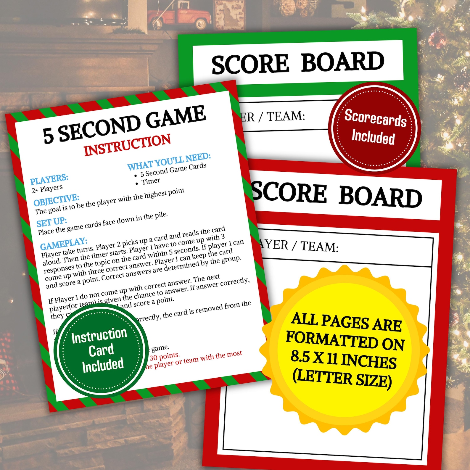 Christmas 5 Second Game | Printable 5 Sec Christmas Party Game ...
