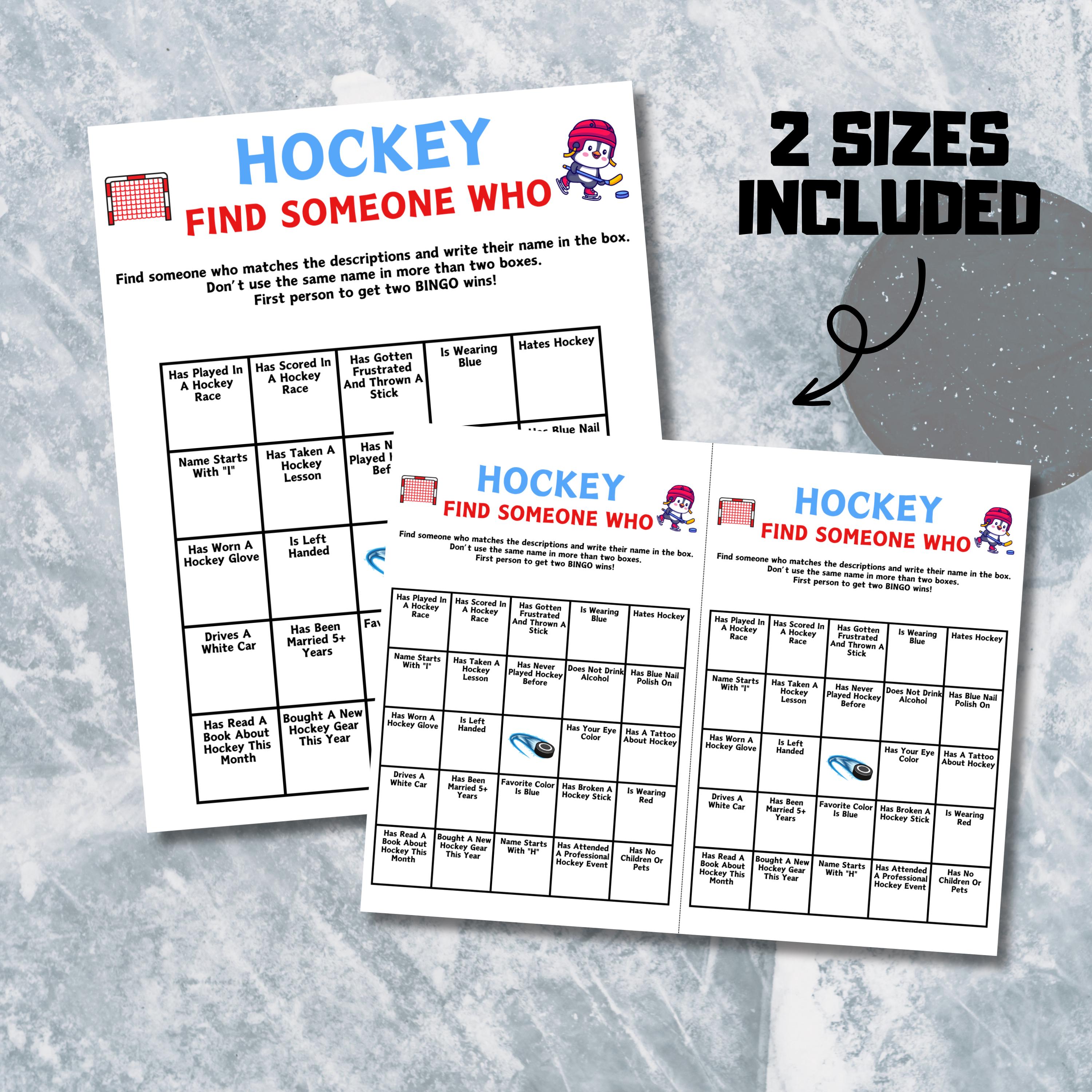 Hockey Find Someone Who Game | Printable Hockey Find the Guest Bingo ...