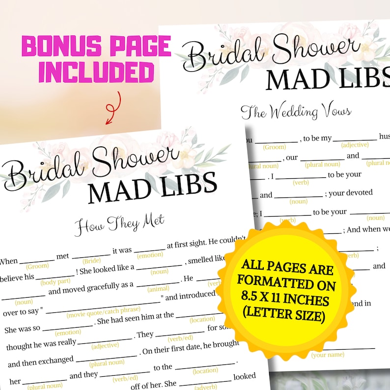 Bridal Shower Mad Libs Game | Printable Mad Libs With Modern Minimalist ...